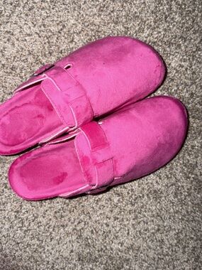 Shoes | Hot Pink Faux Fur Slipon Clog With Buckle | Poshmark
